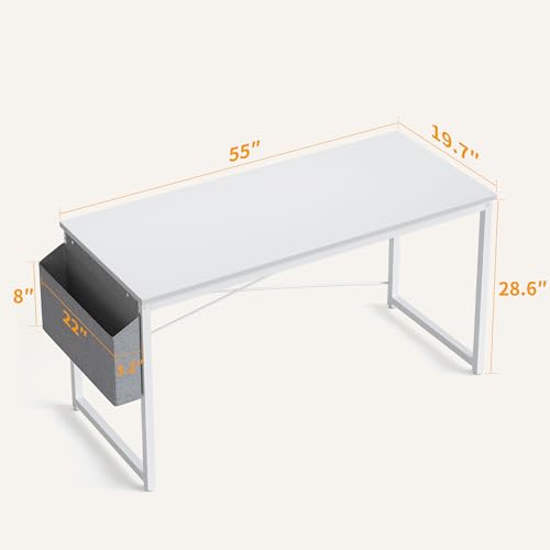 Cubiker Computer Desk 55 inch Home Office Writing Study Desk, Modern Simple Style Laptop Table with Storage Bag, White
