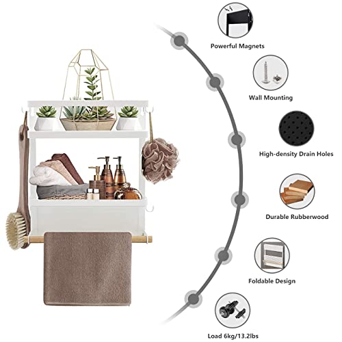 Couah Magnetic Spice Rack , Magnetic Paper Towel Holder Kitchen with 2-Tier Magnetic Shelf and 1 Paper Towel Roll Holders for Magnetic Spice Rack for Refrigerator -White