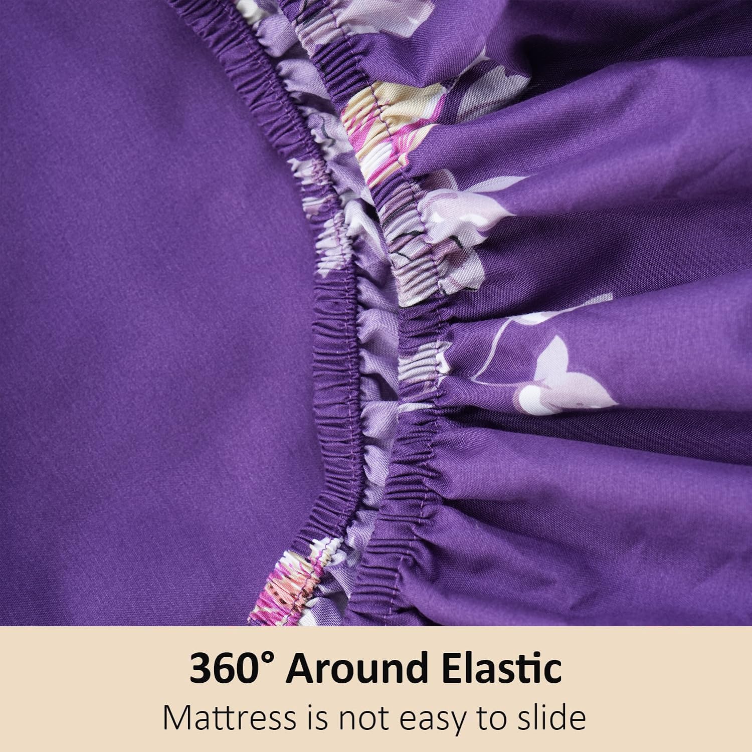 MEISHANG Queen Sheet Set - Floral Sheets Deep Pocket Ultra Soft Brushed Microfiber with Up to 16" Mattresses - Wrinkle Free - 4 Pieces(Queen,Purple Floral)