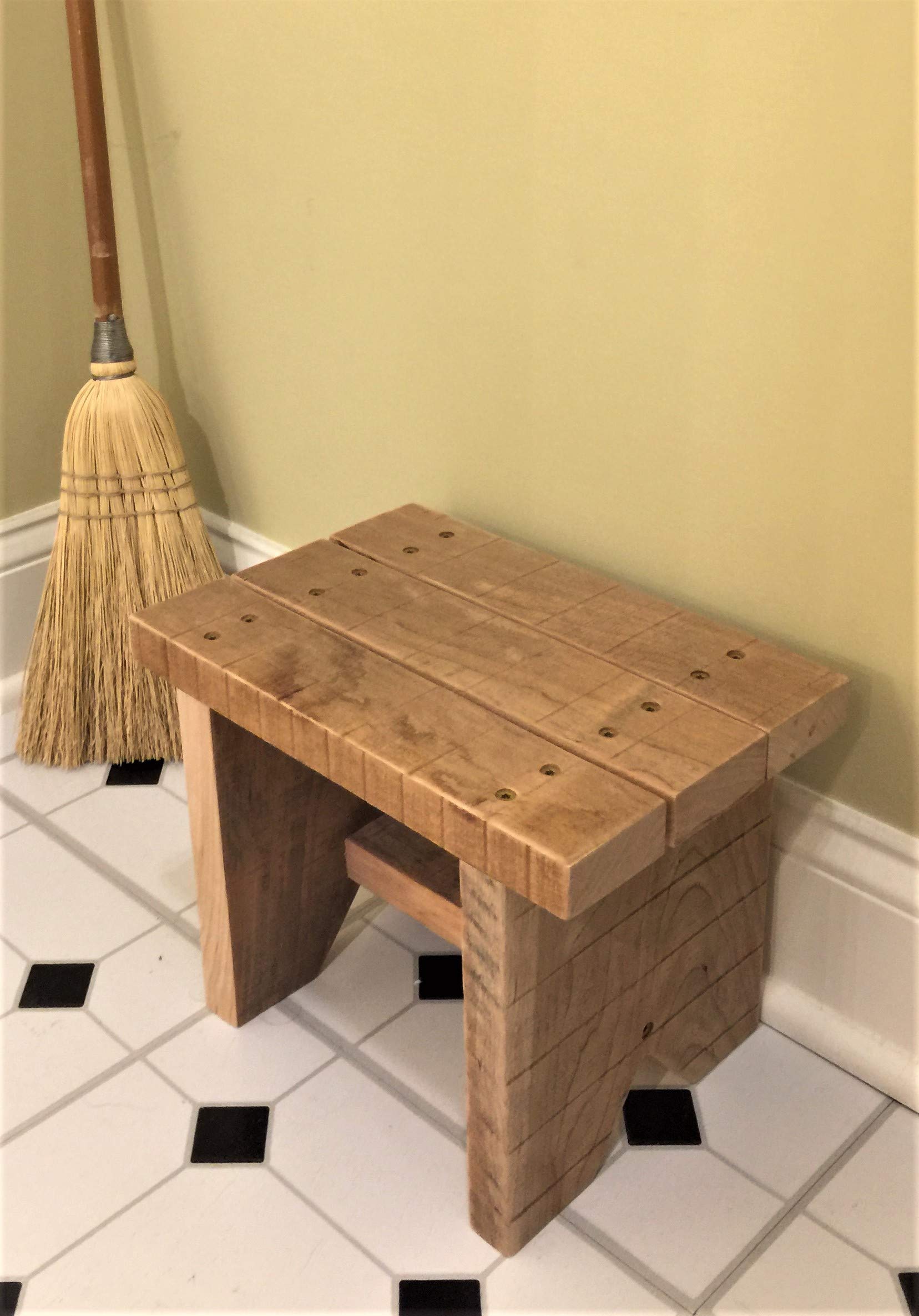 Classic Amish Reclaimed Wood Stool. Natural, Rustic, Solid. Versatile Home Decor Piece. Handmade in USA. Step/Sitting/Footstool/Plant Stand.