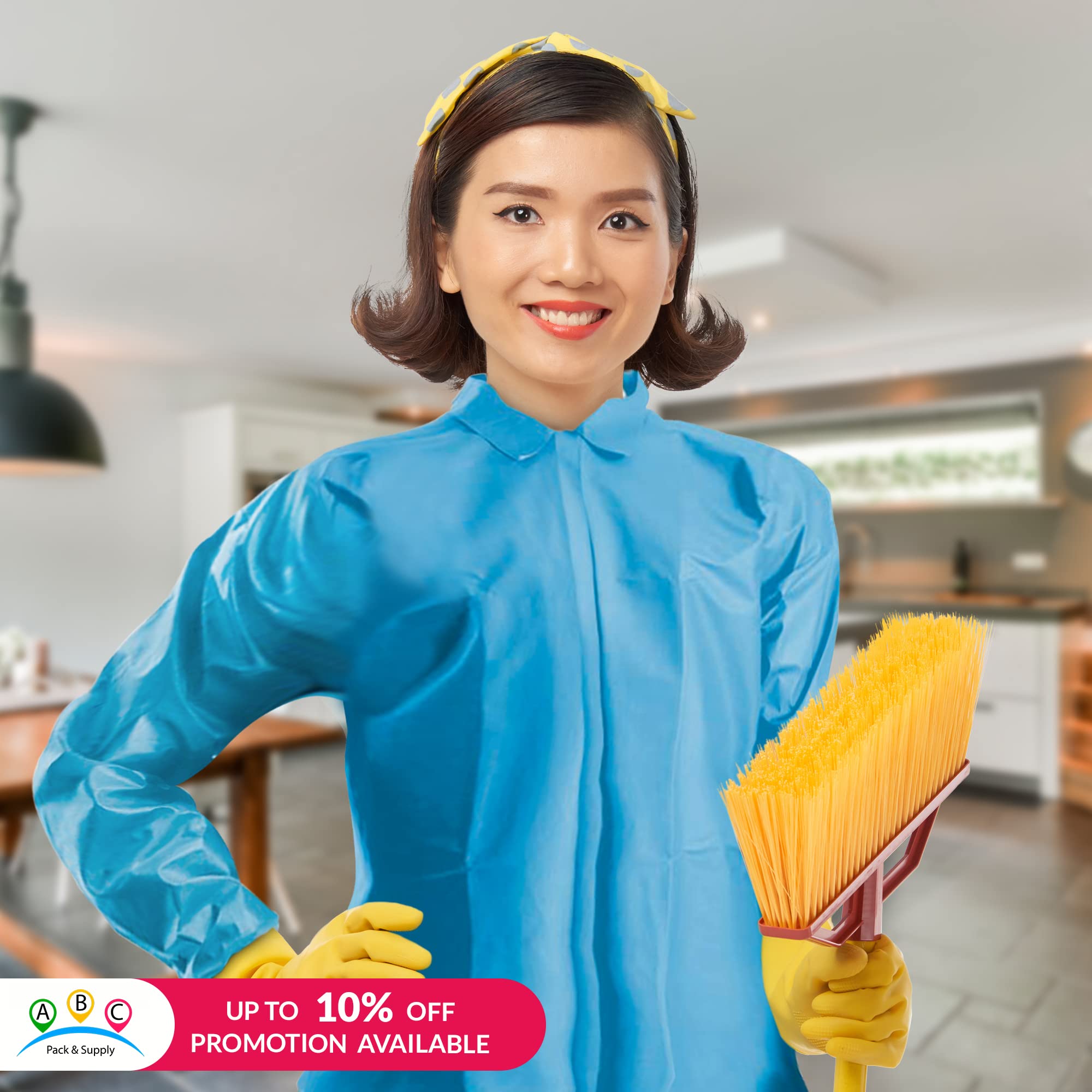 ABC Disposable Lab Coats for Adults X-Large, Blue Fluid Resistant Gowns Disposable, Polyethylene Medical Disposable Gowns, Knee Length Lab Coat Disposable