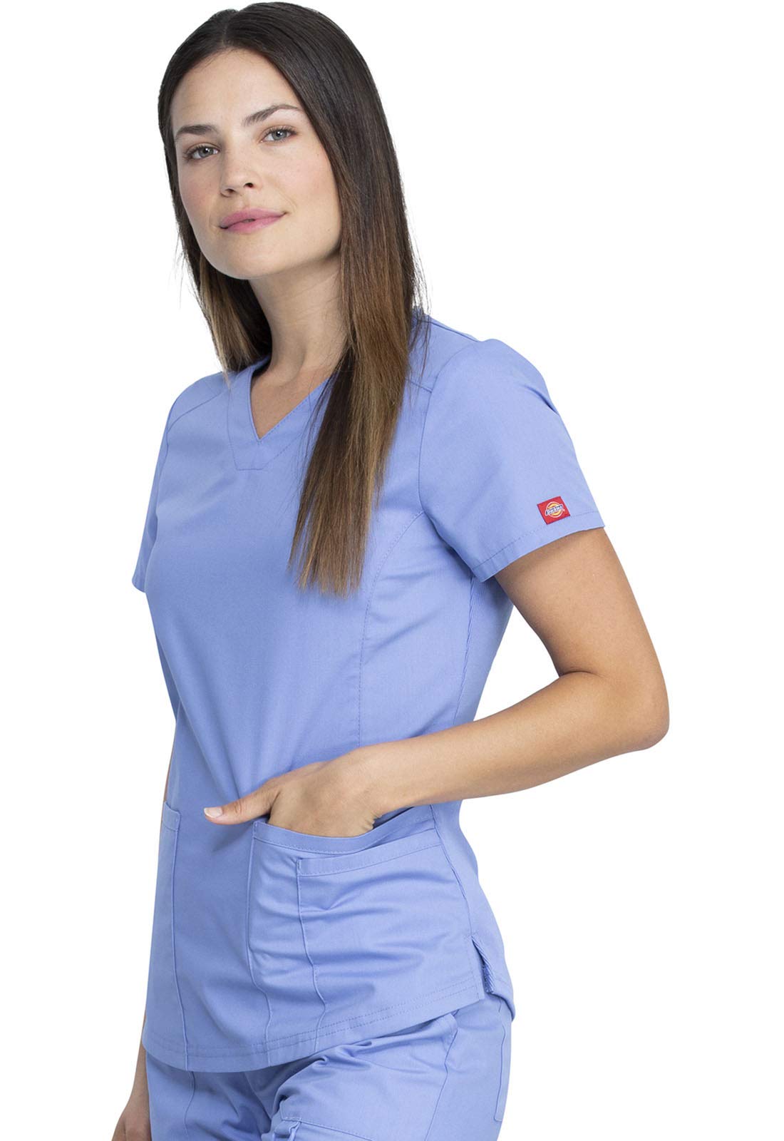 Dickies EDS Signature Women Scrubs Top V-Neck DK880, XS, Ciel