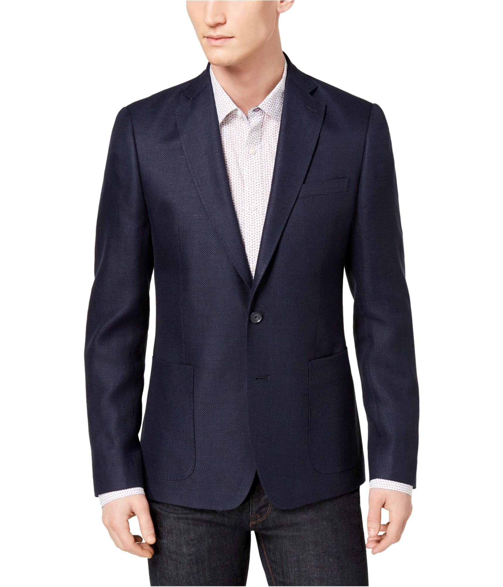 DKNY Mens Modern-Fit One Button Blazer Jacket, Blue, 40 Regular