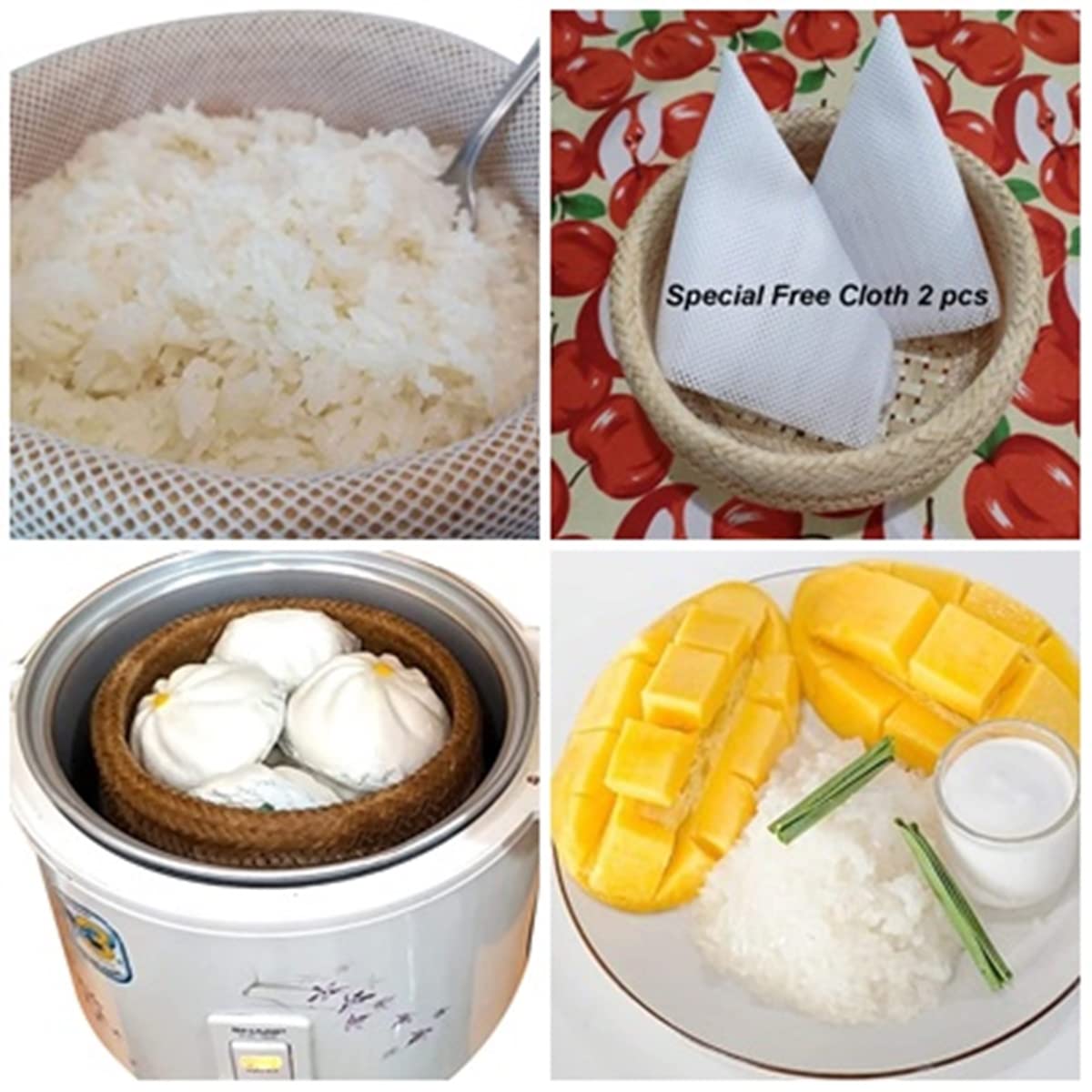 Heavens Tvcz Bamboo Rice Steamer Basket Cooker Thai Asian Food Thai Hot Food Free Cloth 2 Pcs