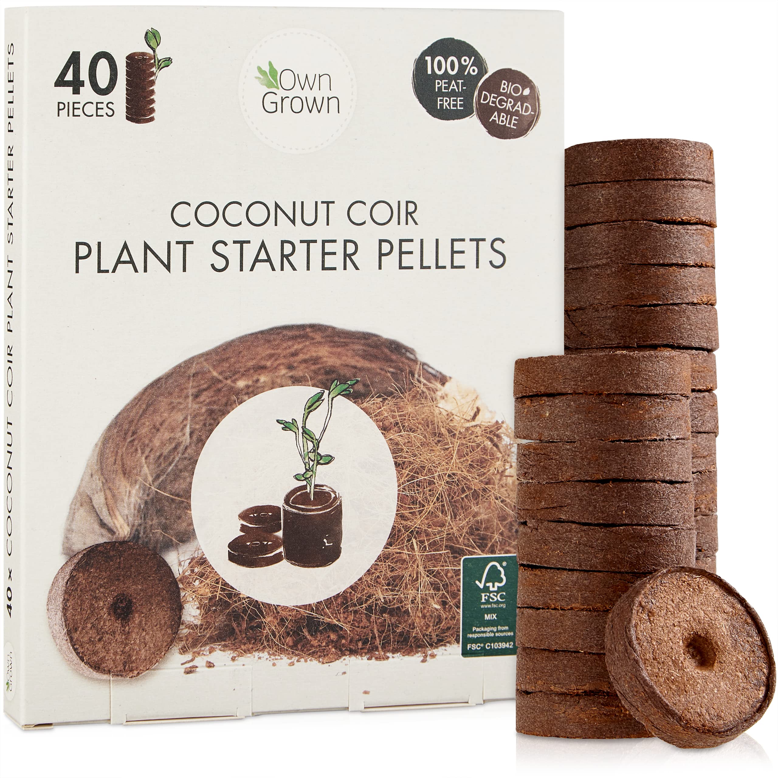 Coco Coir Seed Starter Pellets : 40 Coconut Coir Plugs for Growing Plants – Peat Free Seedling Soil – Seed Starter Kit with Potting Soil Pellets – 40 Starter Plugs – Gardening Supplies from OwnGrown