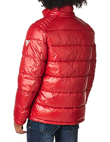 GUESS Men's Mid-Weight Puffer Jacket with Removable Hood, Red, Large
