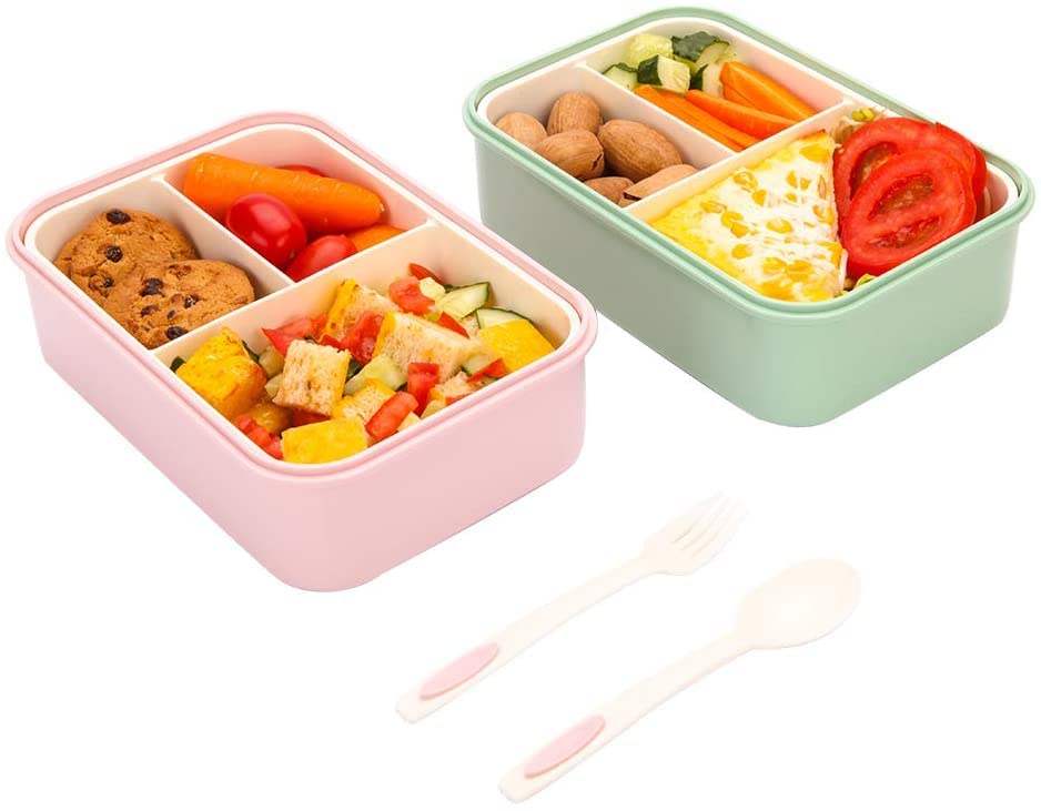 Bento Box, Lunch Box for Kids Adults, 3 Compartment Bento Lunch container, Food Storage Container Boxes, BPA Free On-the-Go Meal Prep Containers, Microwave/Dishwasher/Freezer Safe (Green)