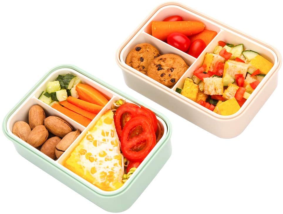 Bento Box, Lunch Box for Kids Adults, 3 Compartment Bento Lunch container, Food Storage Container Boxes, BPA Free On-the-Go Meal Prep Containers, Microwave/Dishwasher/Freezer Safe (Green)