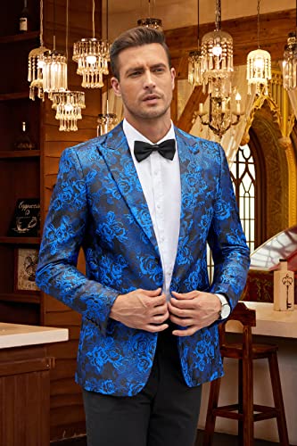 COOFANDY Men's Floral Tuxedo Jacket Rose Embroidered Suit Jacket Wedding Prom Dinner Party Blazer