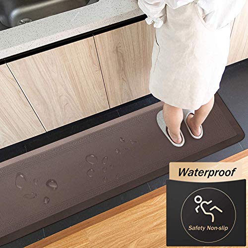 Anti Fatigue Kitchen Mats for Floor, Standing Desk Mat, Cushioned Comfort Mat for Home, Office, Laundry,Pain Relief, Non Slip Bottom, Waterproof & Easy to Clean, 24"x72", Brown