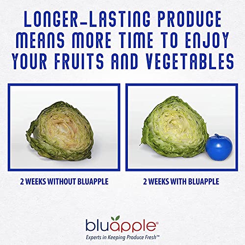 Bluapple Produce Saver 2-Pack - Keeps Fruits & Vegetables Fresh Longer in Refrigerator Crisper, Shelves, and Fruit Bowls, Lasts up to 3 Months, Ethylene Gas Absorber, BPA Free, Made in USA