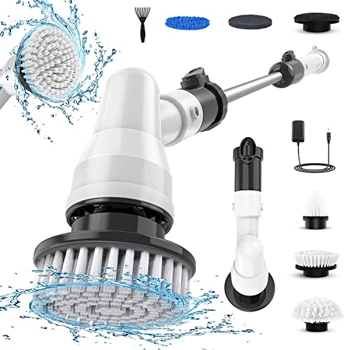 Electric Spin Scrubber, GOFOIT Cordless Shower Scrubber for Cleaning Bathroom, Tile, Floor, Tub and Power Cleaning Brush with Adjustable Extension Handle and 5 Replaceable Rotating Brush Heads