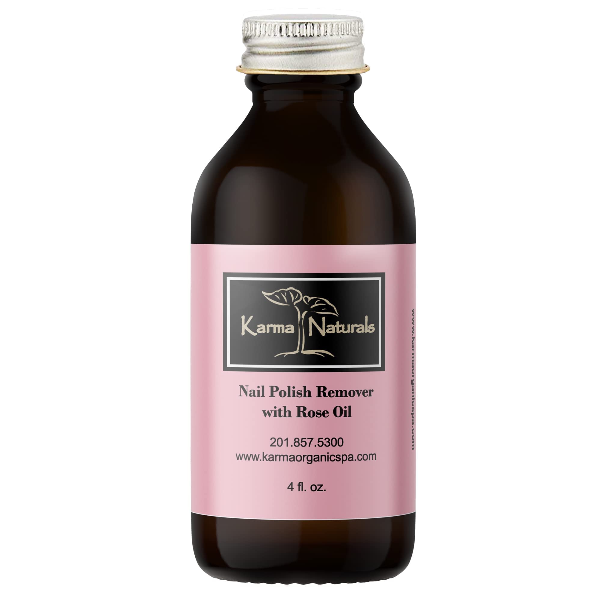 Karma Organic Nail Polish Remover with Rose Oil - Non Toxic, Vegan, Cruelty Free, Acetone free ā Nails Strengthener for Fingernails ā 4 fl. Oz