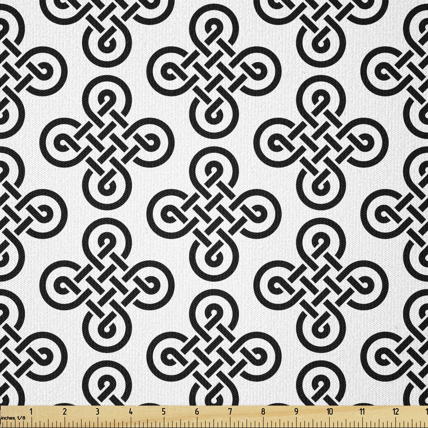 Ambesonne Celtic Fabric by The Yard, Old-Fashion Irish Knot Motifs in Symmetric Regular Design European Culture Theme, Stretch Knit Fabric for Clothing Sewing and Arts Crafts, Black White