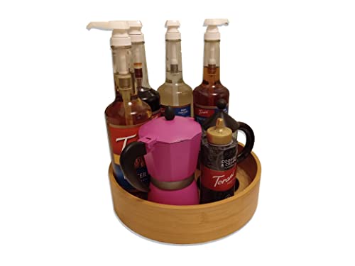 Coffee Syrup Rack- Rotating Syrup Bottle Holder- 9 Bottles Capacity Syrup Organizer-12 inches Lazy Susan for Bottle of Alcohol Oil Sauce- Spinning Tray for Cabinet Kitchen Restaurants Coffee Shops
