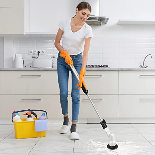 Electric Spin Scrubber, GOFOIT Cordless Shower Scrubber for Cleaning Bathroom, Tile, Floor, Tub and Power Cleaning Brush with Adjustable Extension Handle and 5 Replaceable Rotating Brush Heads