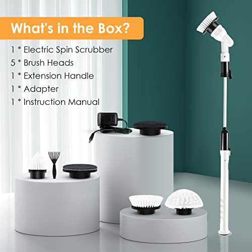 Electric Spin Scrubber, GOFOIT Cordless Shower Scrubber for Cleaning Bathroom, Tile, Floor, Tub and Power Cleaning Brush with Adjustable Extension Handle and 5 Replaceable Rotating Brush Heads