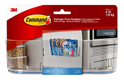 Command Under Sink Cabinet Caddy, Holds up to 7.5 lbs, 1-Caddy, 4-Strips, Organize Damage-Free & Large Caddy, Clear, with 4 Clear Indoor Strips, Organize Damage-Free