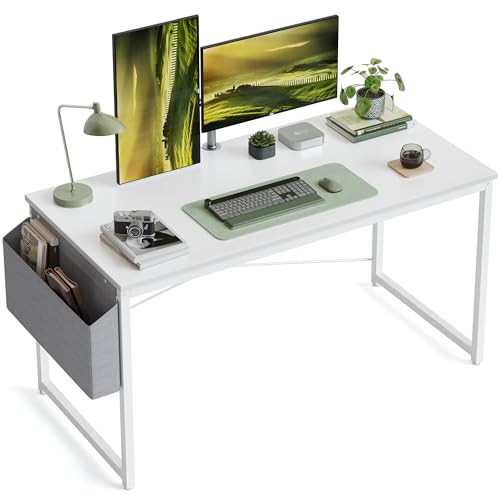 Cubiker Computer Desk 55 inch Home Office Writing Study Desk, Modern Simple Style Laptop Table with Storage Bag, White