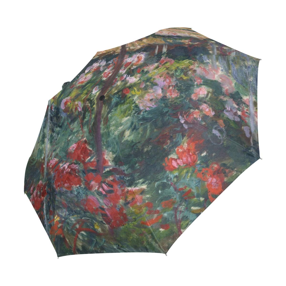 AHOMY Auto Open Close Umbrella, Flower Watercolor Monet Folding Travel Umbrellas for Rain and Sun