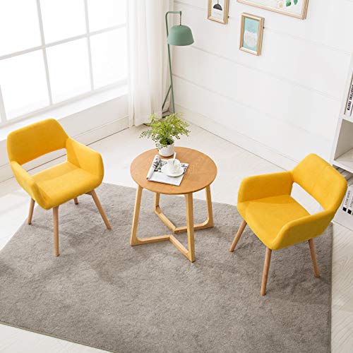 ceedment Small Modern Living Dining Room Accent Arm Chairs Club Guest with Solid Wood Legs(2, Yellow)