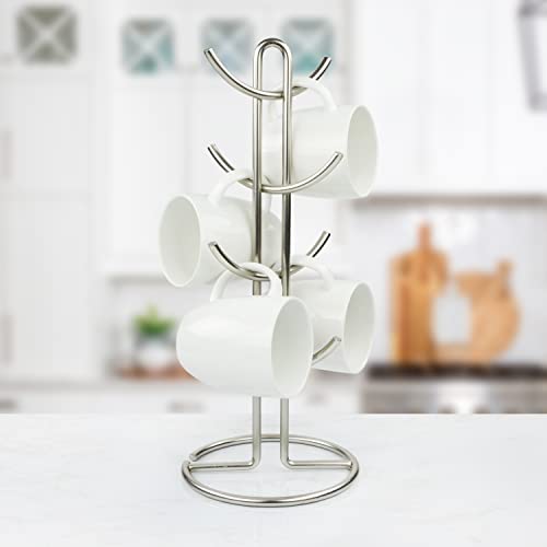Spectrum Diversified Euro Large 8 Holder, Mug Tree, Mugs & Tea Cup Storage Rack, Coffee Counter Bar Accessory & Kitchen Countertop Organizer, Satin Nickel