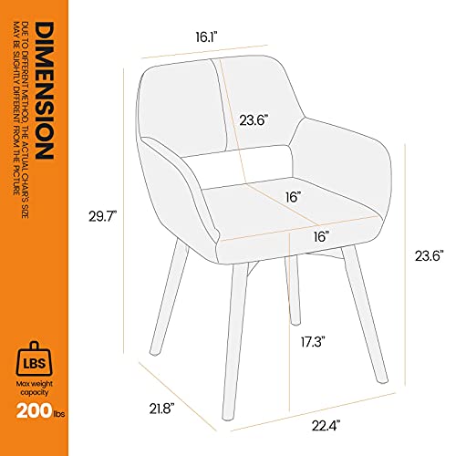 ceedment Small Modern Living Dining Room Accent Arm Chairs Club Guest with Solid Wood Legs(2, Yellow)
