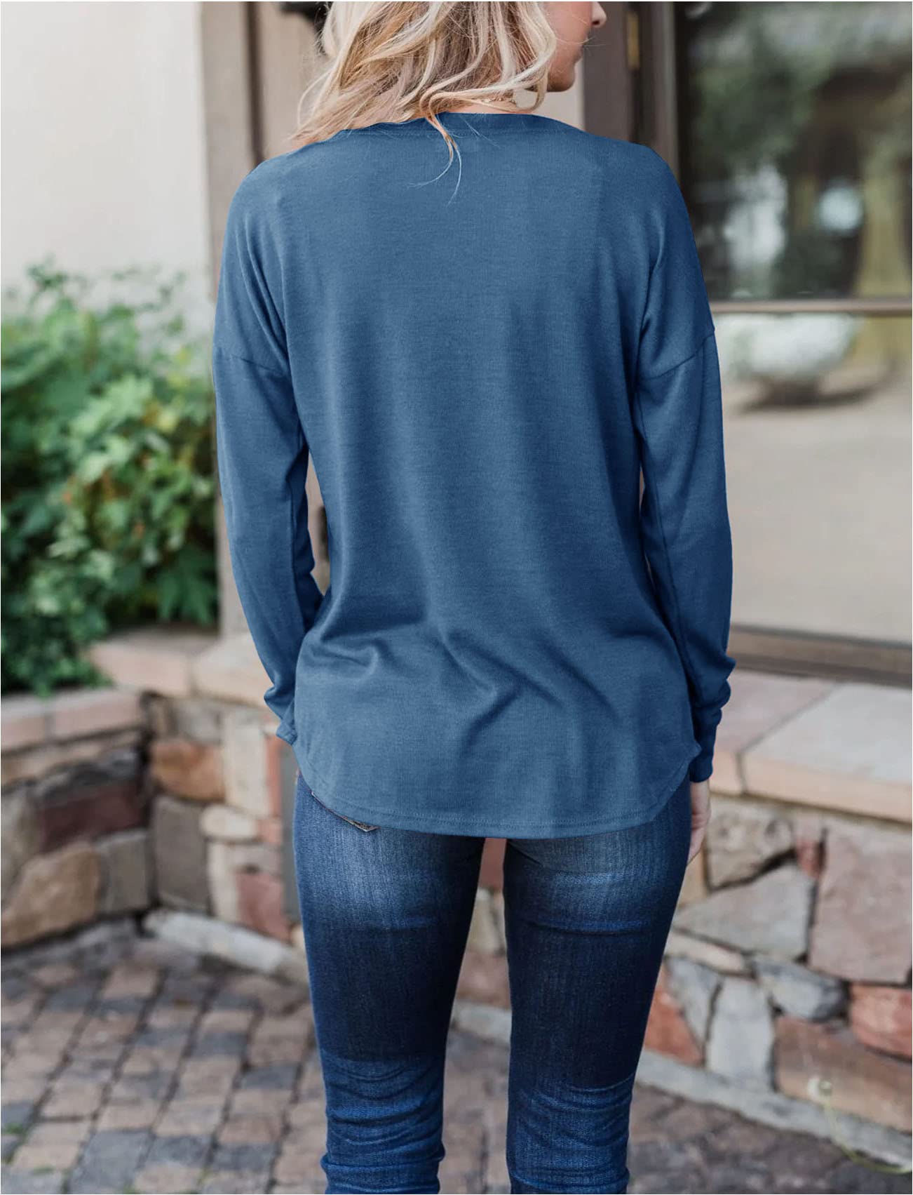 Topstype Womens Henley Tops Long Sleeve Shirts Thermal Pullover Casual Loose Fit Henley Neck Tunics