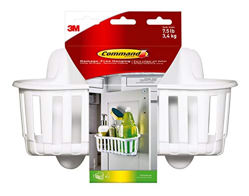 Command Under Sink Cabinet Caddy, Holds up to 7.5 lbs, 1-Caddy, 4-Strips, Organize Damage-Free & Large Caddy, Clear, with 4 Clear Indoor Strips, Organize Damage-Free