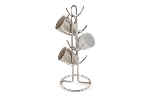 Spectrum Diversified Euro Large 8 Holder, Mug Tree, Mugs & Tea Cup Storage Rack, Coffee Counter Bar Accessory & Kitchen Countertop Organizer, Satin Nickel