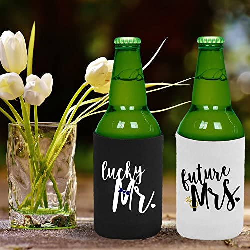 Bridal Shower Party Decoration Beer Can Coolie Coolers Funny Wedding Bride Groom Gifts-Lucky Mr Future Mrs(12-16 Oz Bottles,2 Pack)