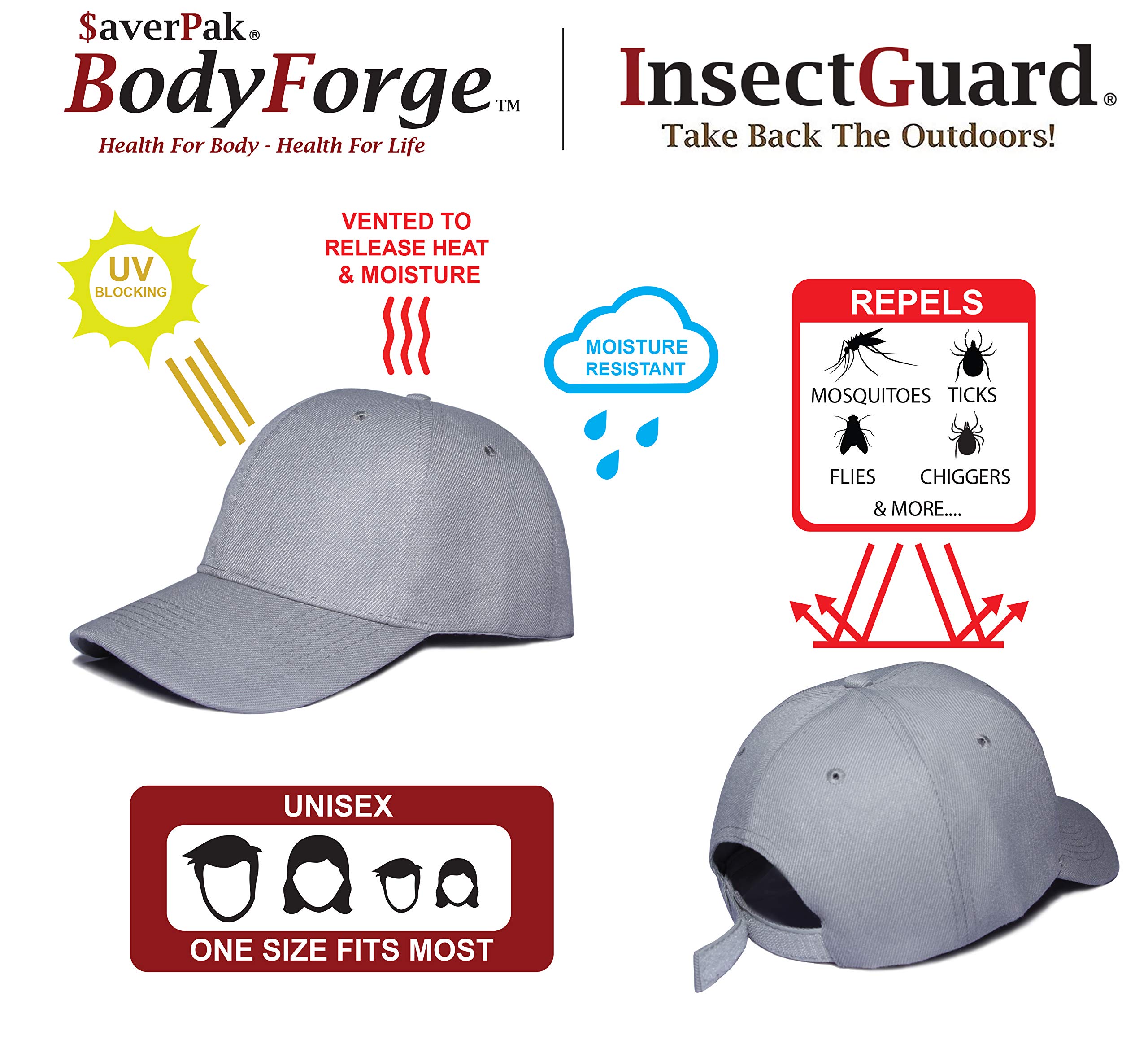 $averPak InsectGuard BodyForge Mosquitoes Flies Ticks Insect Repellent Mens Womens Hiking Camping and Hunting Baseball Caps (Khaki)