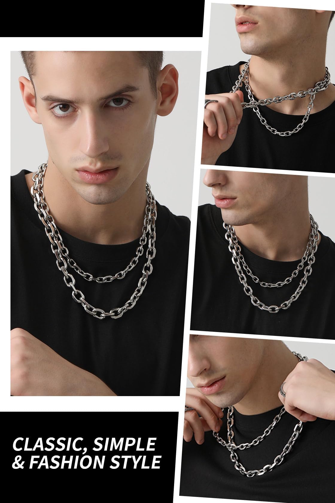 Cable Necklace Men's 7mm 28 inch Necklace 316L Stainless Steel Thick Rolo Chain
