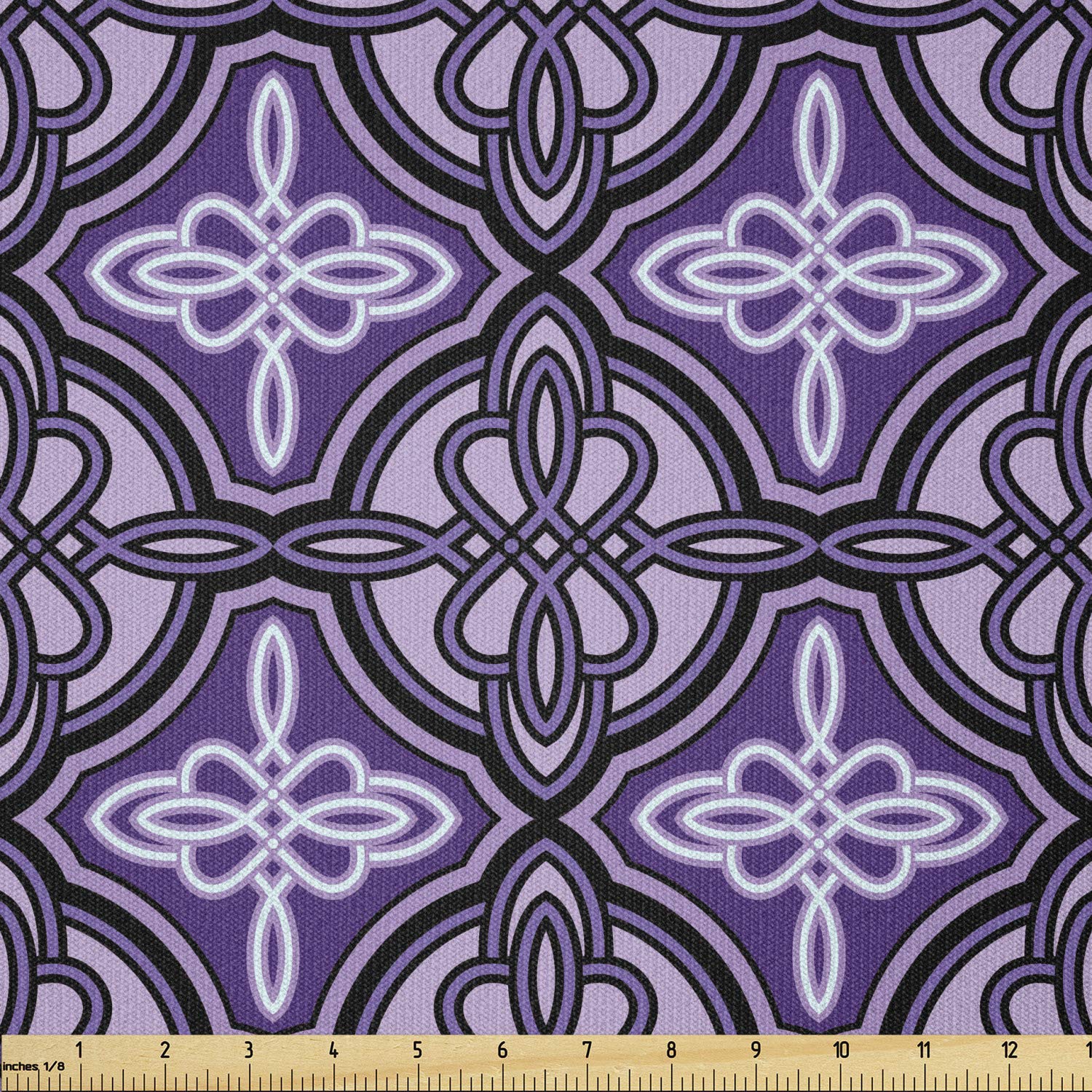 Ambesonne Celtic Fabric by The Yard, Unique Celtic Knot with Swirling and Twisted Line Details Print, Stretch Knit Fabric for Clothing Sewing and Arts Crafts, 3 Yards, Violet Lilac
