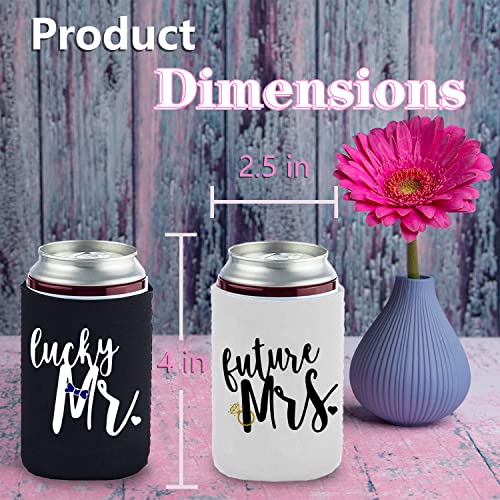 Bridal Shower Party Decoration Beer Can Coolie Coolers Funny Wedding Bride Groom Gifts-Lucky Mr Future Mrs(12-16 Oz Bottles,2 Pack)