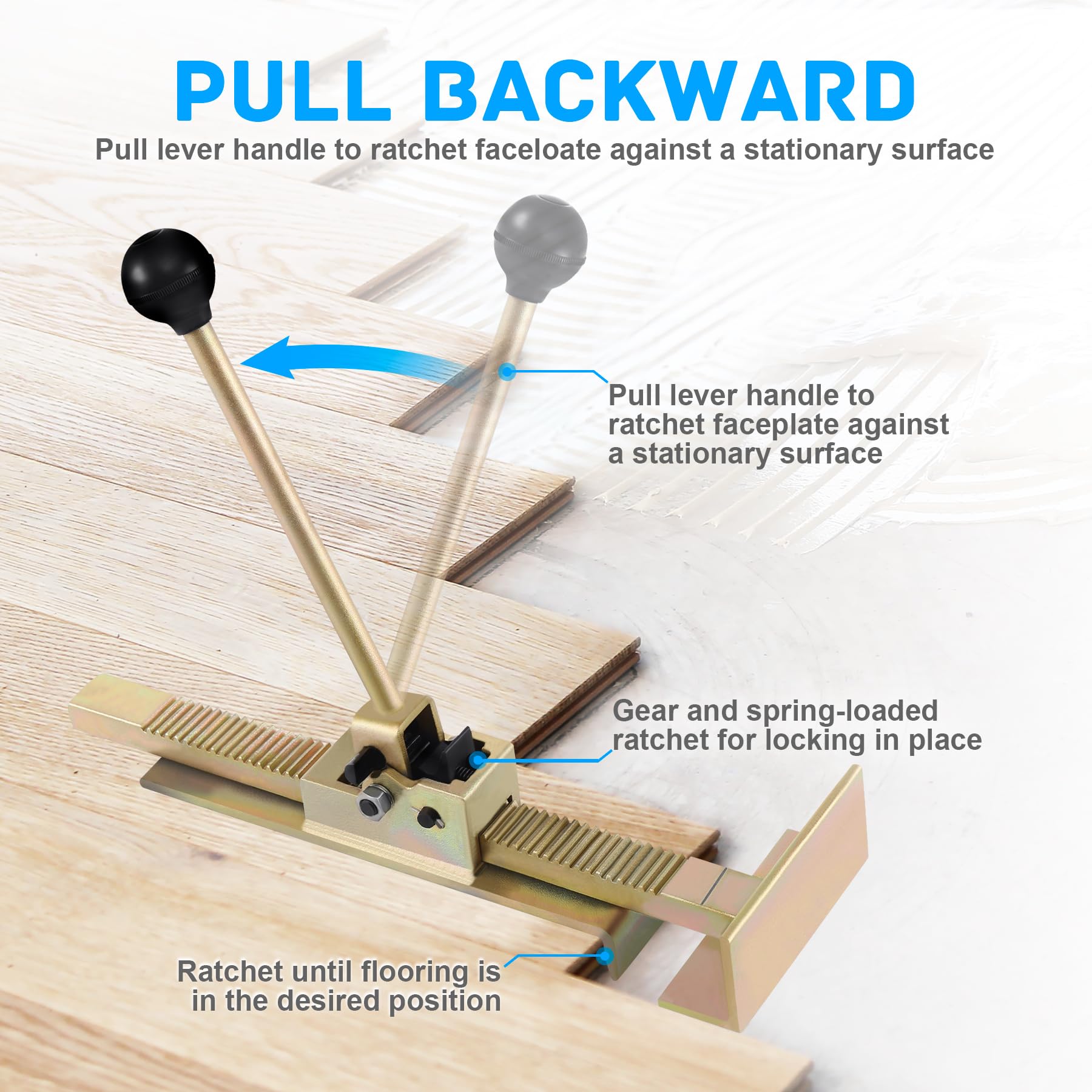 Samger Cast Steel Hardwood Flooring Jack Professional Ratcheting Hardwood Plank Jack Vinyl Flooring Tools for Laminate Flooring Installation Hard Wood Straight Tile Contractor Hand Tool