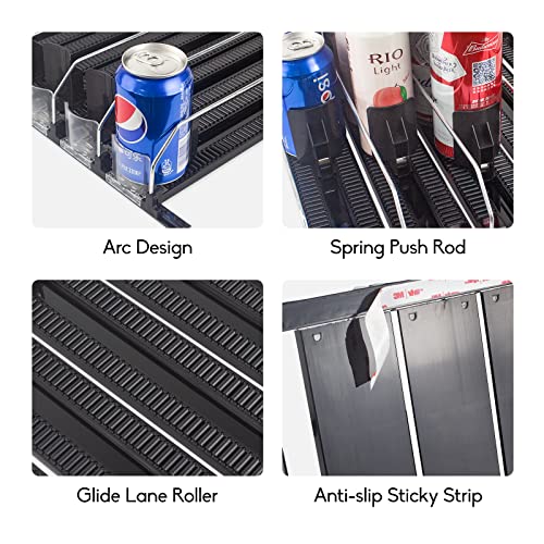 CNDSE Soda Can Organizer for Refrigerator,Spring Loaded Fridge Drink Organizer,Width-adjustable Push Rod Slide Rail Drink Dispenser for Refrigerator,Black (14.9in-6)