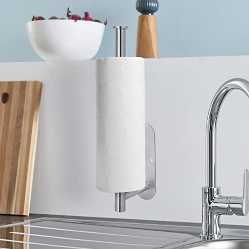 Elyum Paper Towel Holder Under Kitchen Cabinet Self Adhesive or Drilling, Spliceable Paper Towel Holder Wall Mount Sturdy and Durable Stainless Steel Towel Roll Rack for Bathroom(13 Inch, Silver)