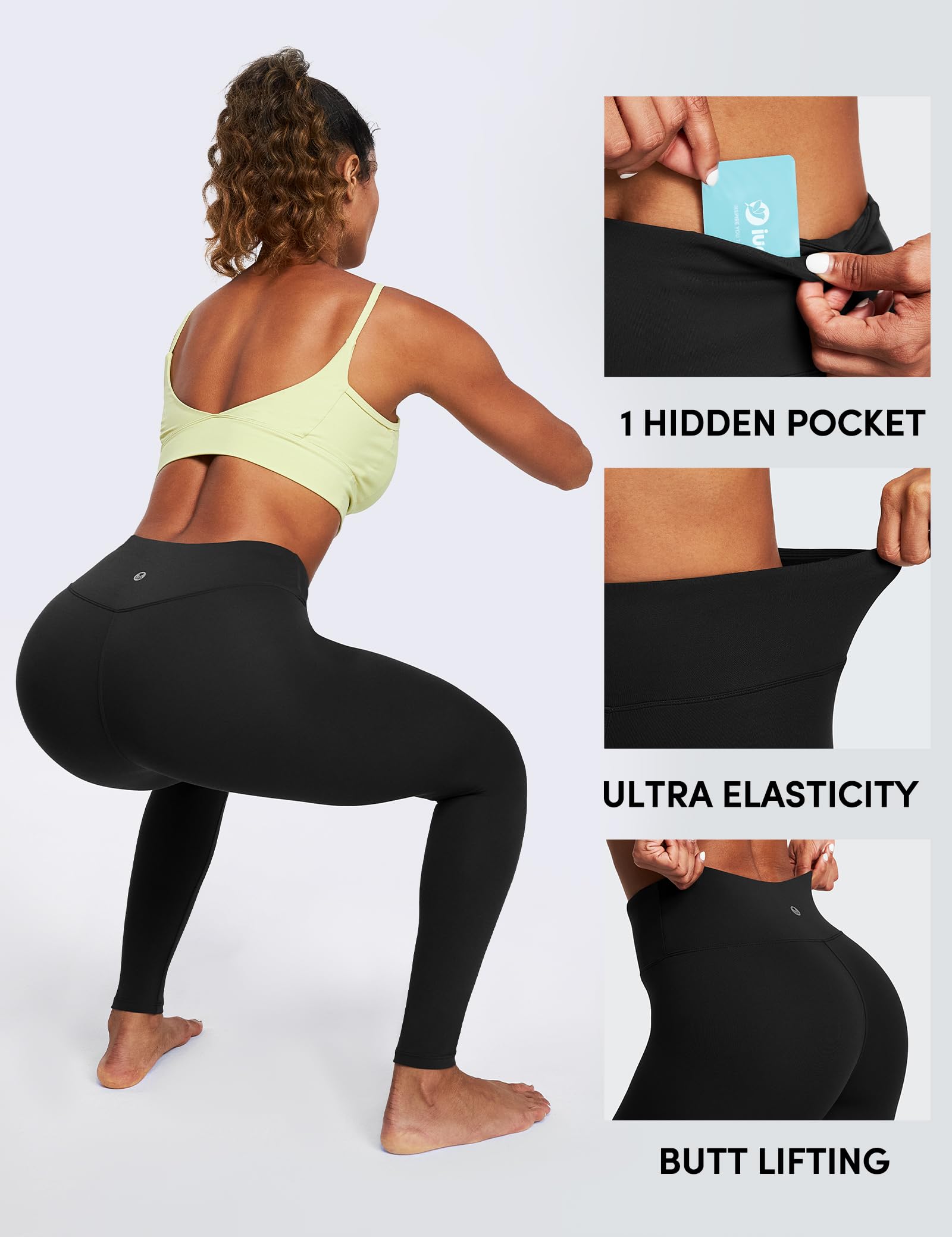 IUGA High Waisted Leggings for Women Running Workout Leggings with Inner Pocket Yoga Pants for Women Black