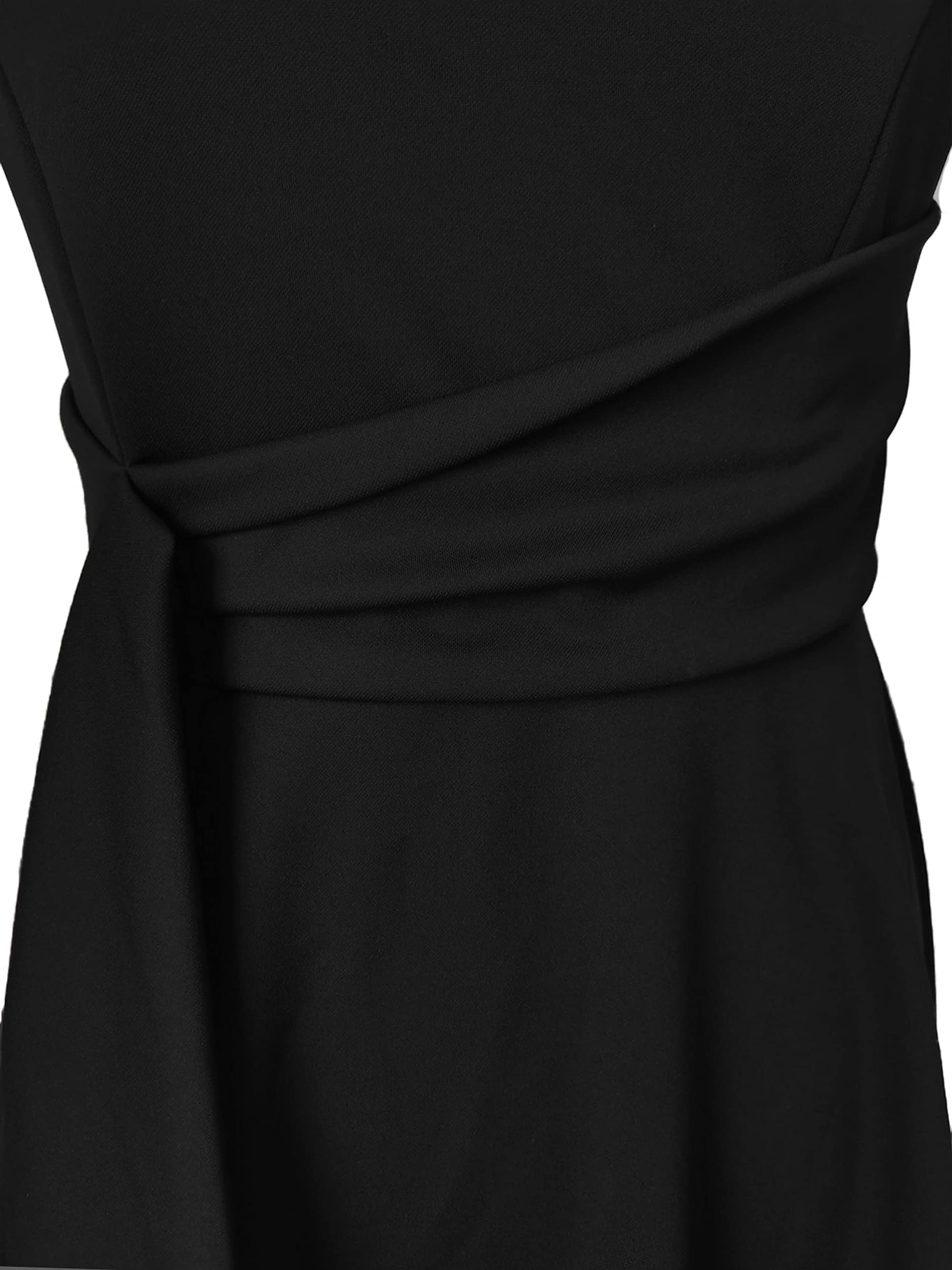 FENJAR Womens Elegance Audrey Hepburn Style Ruched 3/4 Sleeve Midi A-line Dress Black