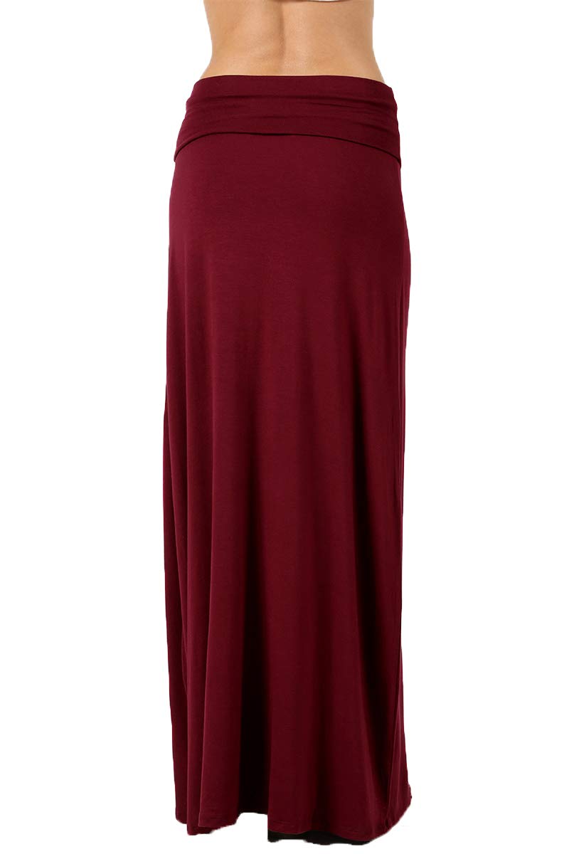 ShezPretty Women's Premium Fold Over High Waist Long Floor Length Maxi Skirt (XLarge, Burgundy)