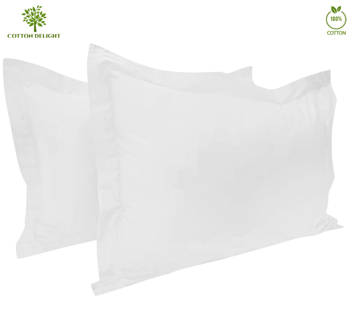 Cotton Delight Queen Pillow Shams Set of 2 White 100% Natural Cotton 600 Thread Count Premium White Pillow Shams, Queen Pillow Shams Pillow Covers with 2 Inch Flang, 20 x 30 inch