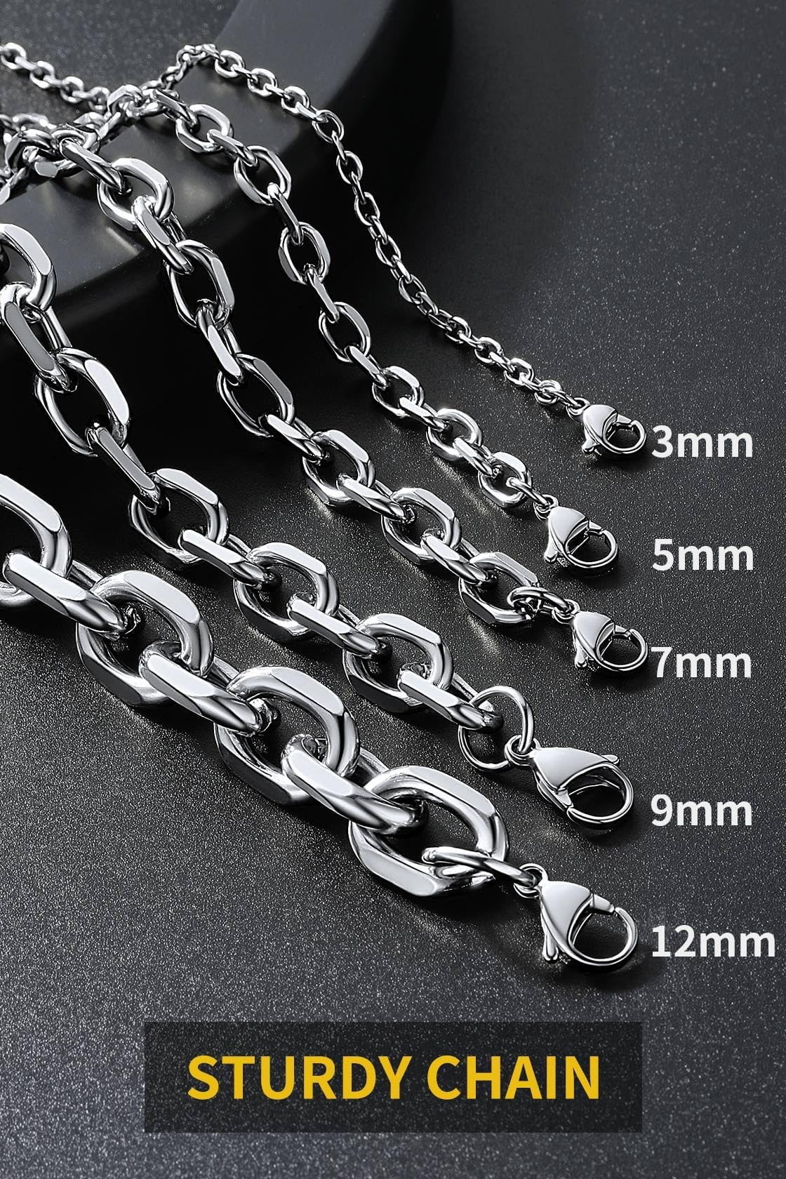 Cable Necklace Men's 7mm 28 inch Necklace 316L Stainless Steel Thick Rolo Chain