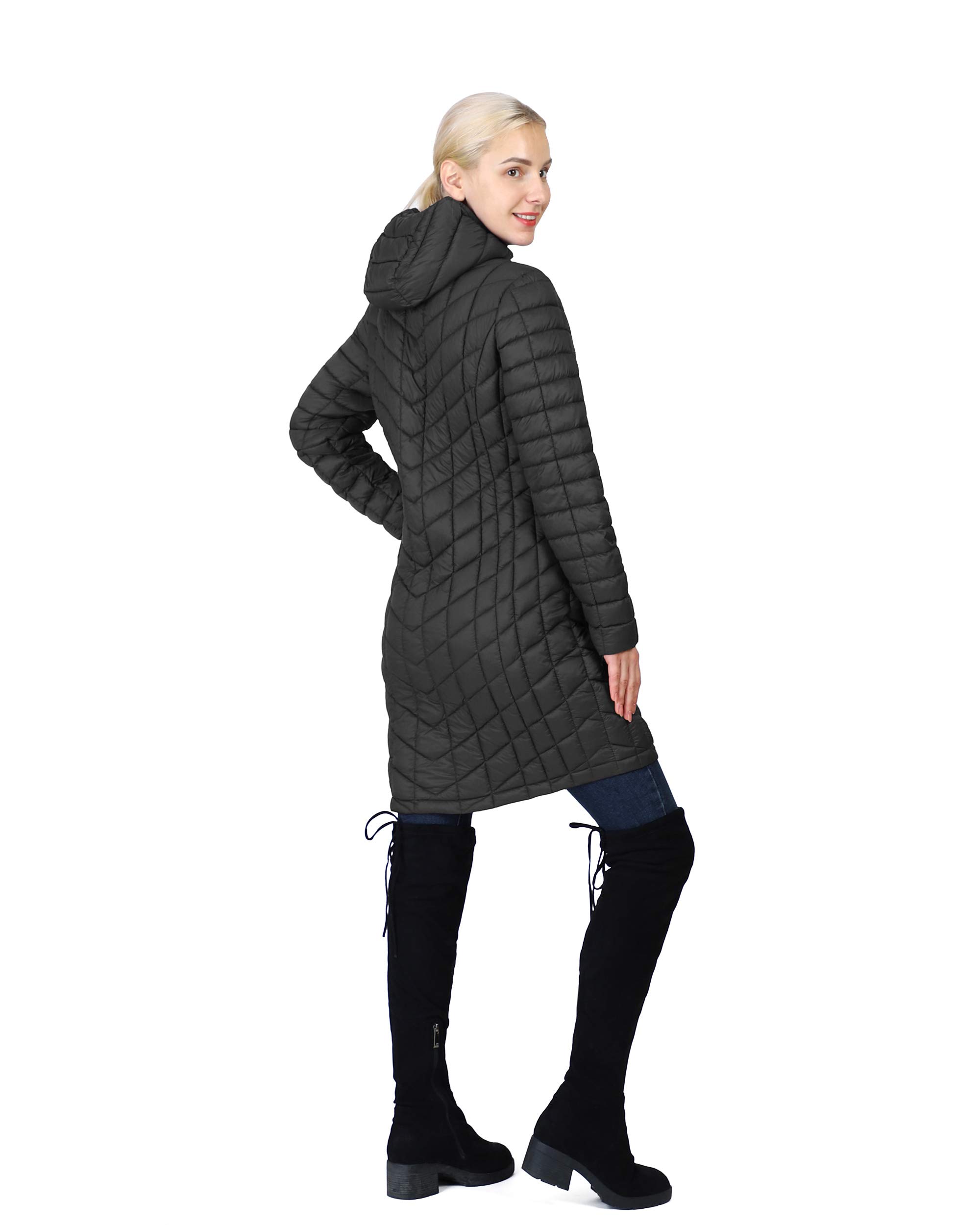 Outdoor Ventures Women's Hooded Lightweight Warm Winter Padded Long Puffer Coat-XL,36"
