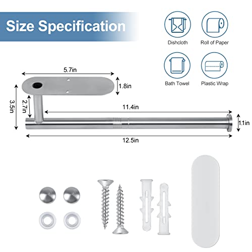 Elyum Paper Towel Holder Under Kitchen Cabinet Self Adhesive or Drilling, Spliceable Paper Towel Holder Wall Mount Sturdy and Durable Stainless Steel Towel Roll Rack for Bathroom(13 Inch, Silver)