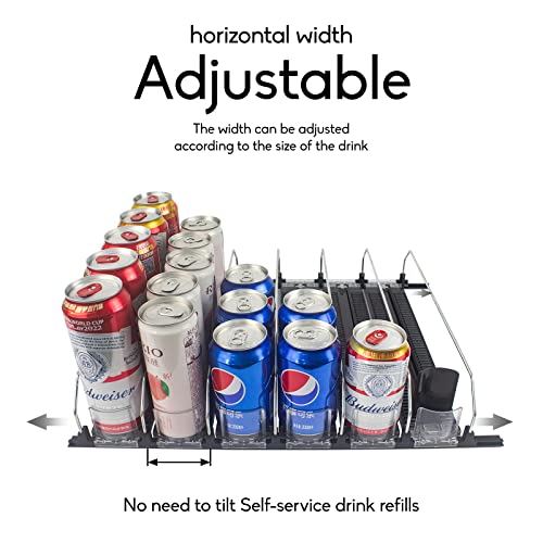 CNDSE Soda Can Organizer for Refrigerator,Spring Loaded Fridge Drink Organizer,Width-adjustable Push Rod Slide Rail Drink Dispenser for Refrigerator,Black (14.9in-6)