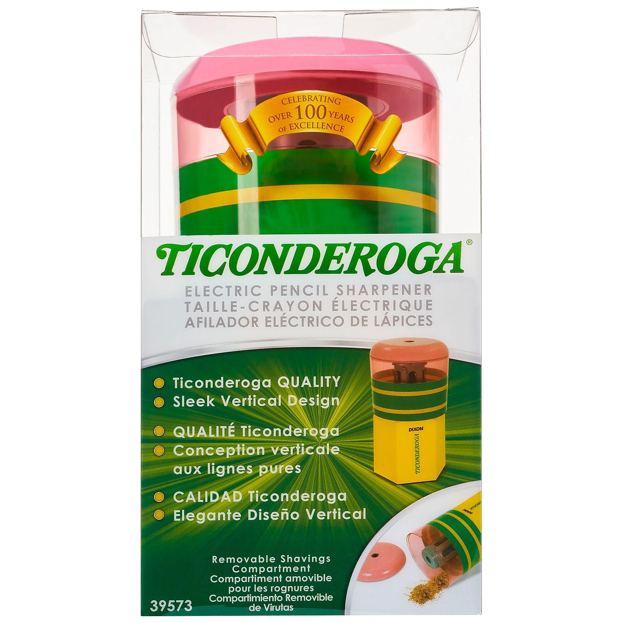 Ticonderoga Electric Pencil Sharpener, Pencil Shaped, Yellow