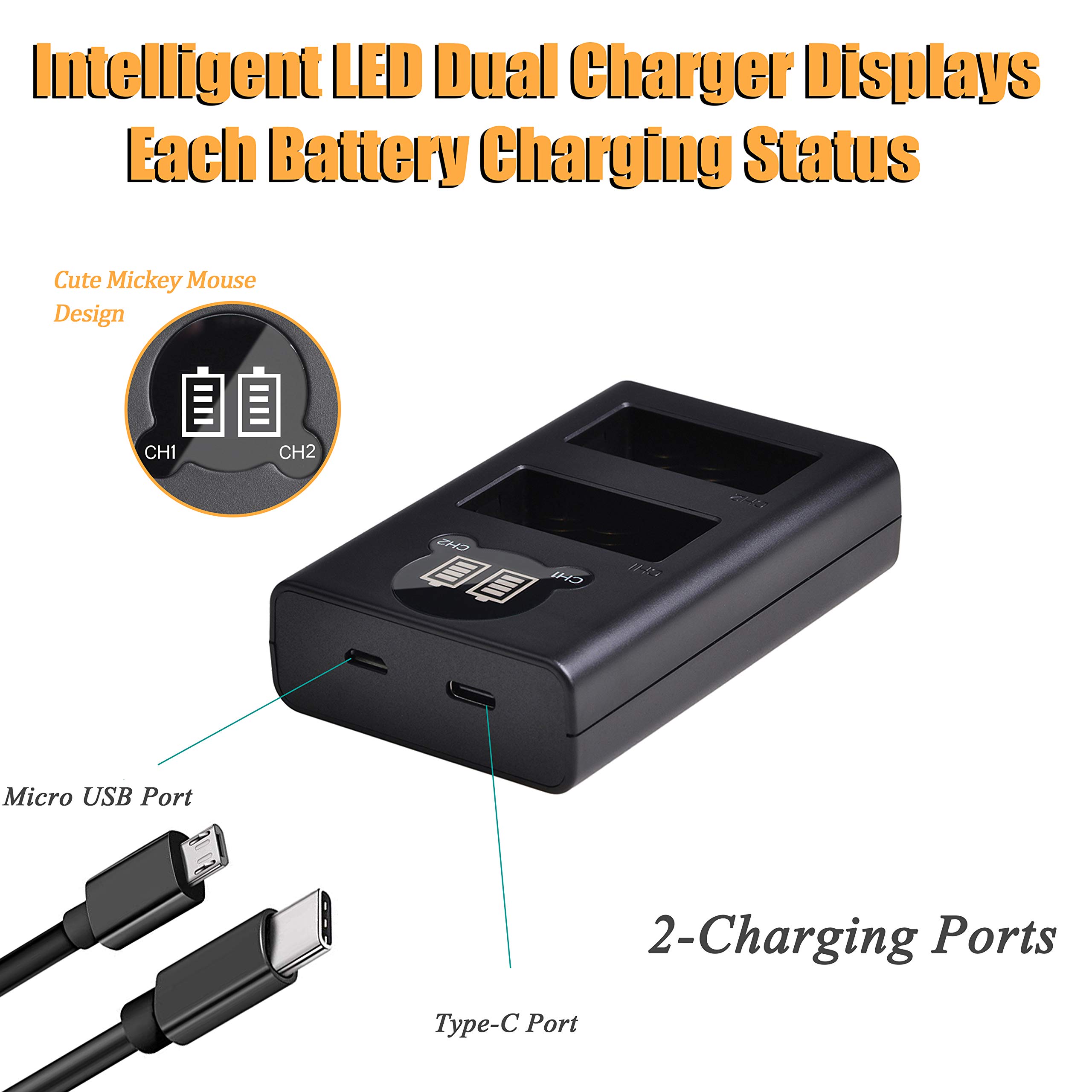 DMW-BLC12, Pickle Power 1440mAh 7.4V Battery Pack and Rapid Smart LED Dual USB Charger Compatible with Panasonic Lumix DMC-G85, DMC-FZ1000, DMC-FZ200, DMC-G5, DMC-G6, DMC-G7, DMC-GX8 Cameras