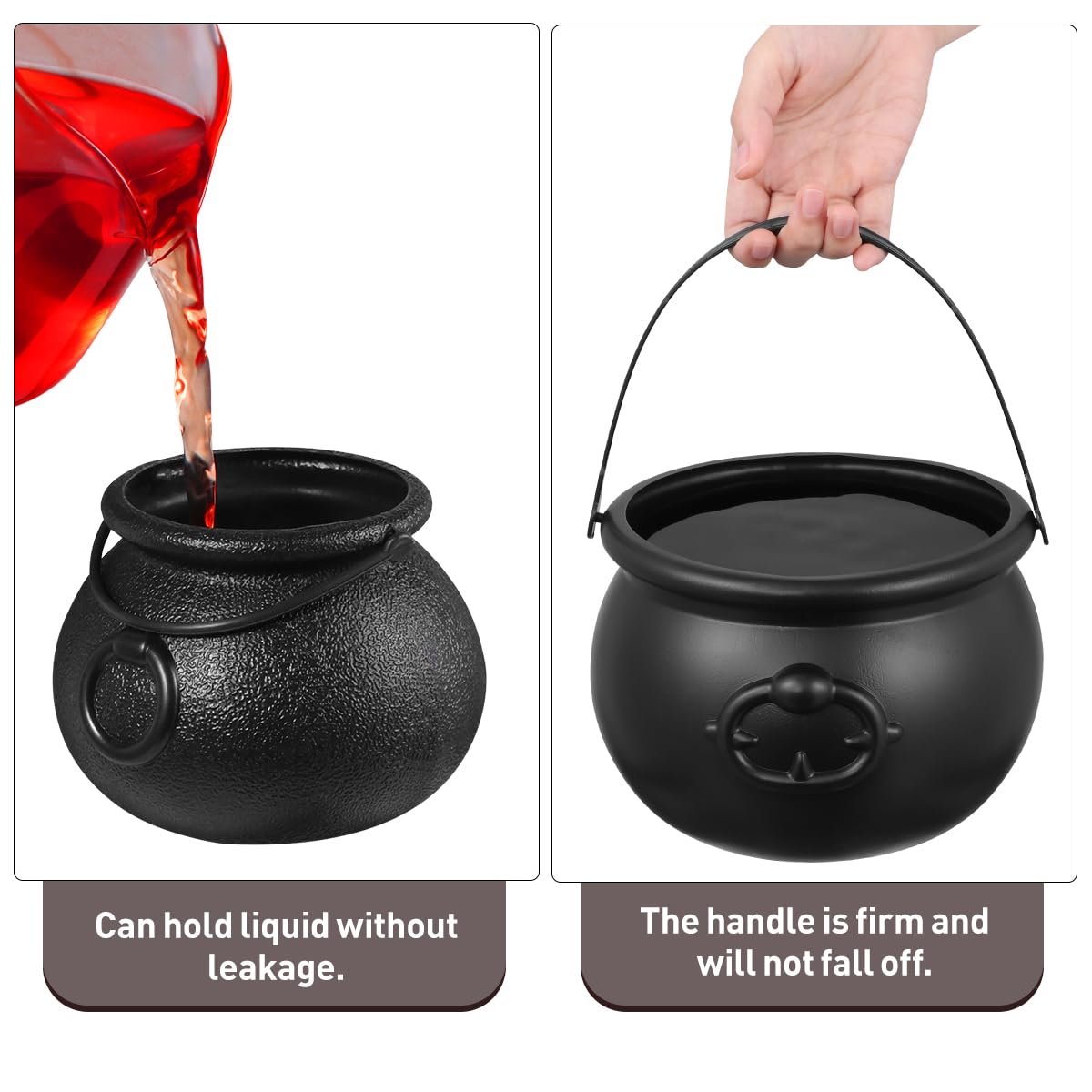Hemoton Black Plastic Candy Cauldron Kettles with Handle Set, Included 7.7" Cauldron Candy Kettles, 6 Pcs 3.1"Small Cauldron, 6 Pcs Halloween Eyeballs Horror Party Favors Supplies Decoration
