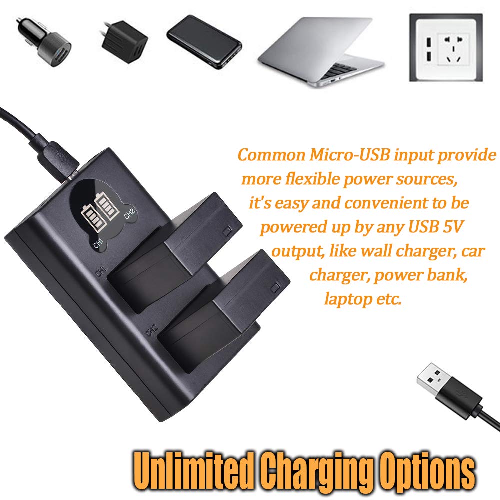 DMW-BLC12, Pickle Power 1440mAh 7.4V Battery Pack and Rapid Smart LED Dual USB Charger Compatible with Panasonic Lumix DMC-G85, DMC-FZ1000, DMC-FZ200, DMC-G5, DMC-G6, DMC-G7, DMC-GX8 Cameras